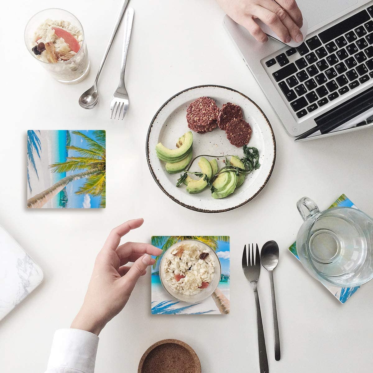 ZHANZZK Summer Coconut Beach Set of 8 Coaster for Drinks, Absorbent ...