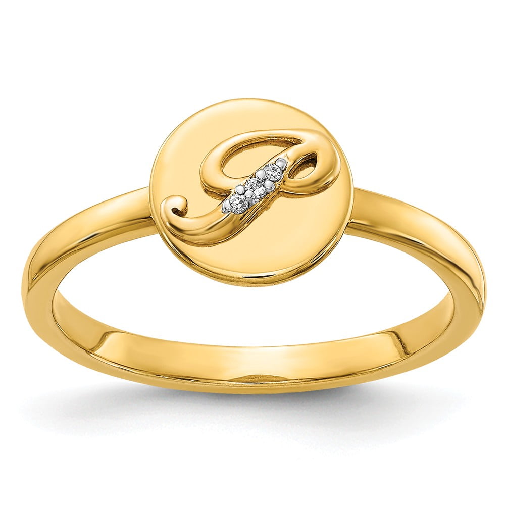 AA Jewels - Solid 14k Yellow Gold Diamond Initial Letter P Ring Band ...