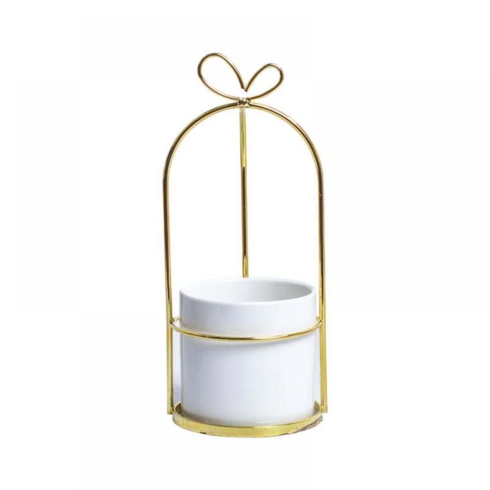 Gold Metal Hanging Planter Frame with Ceramic Flower Pot Modern Desktop ...
