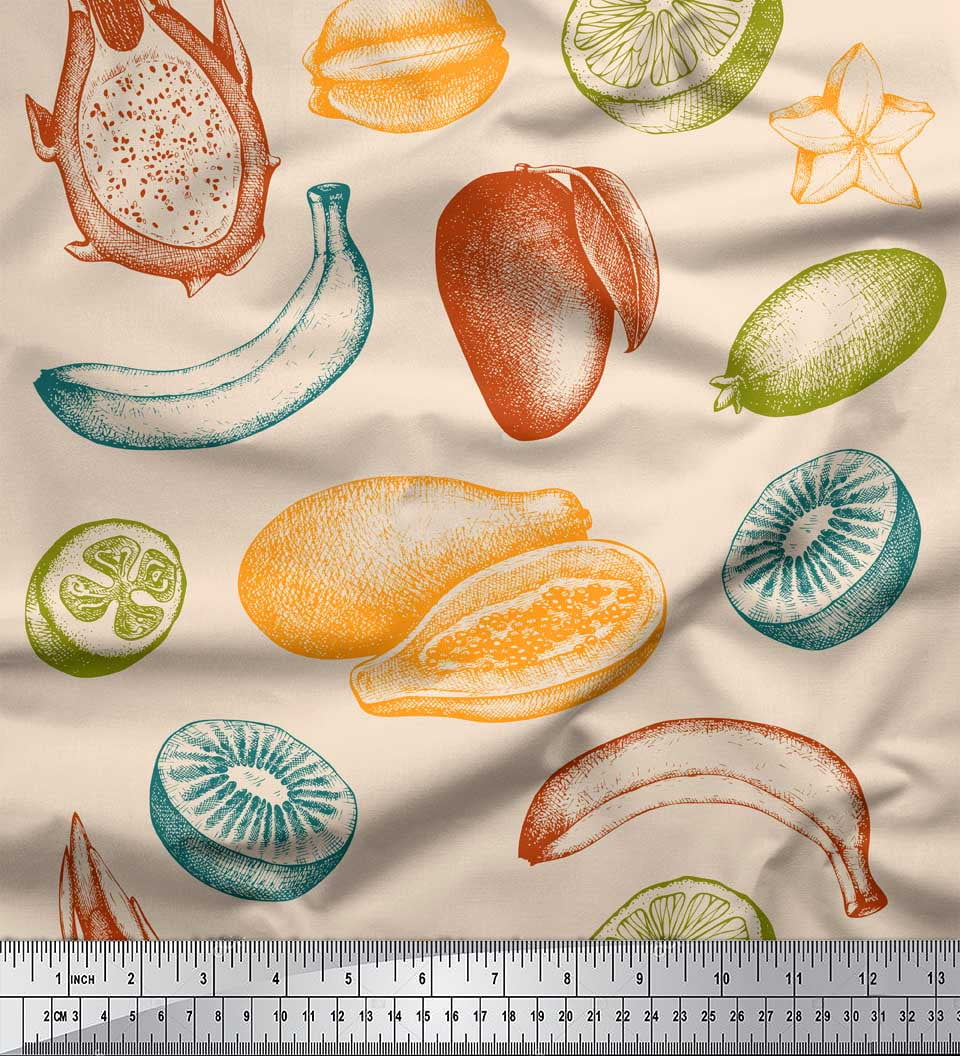 Soimoi Pink Velvet Fabric Mix Fruits Print Fabric by the Yard 58 Inch ...