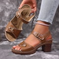 Brown Women'S Spring Summer Fish Mouth Thick Heel Hollow Buckle Sandals ...