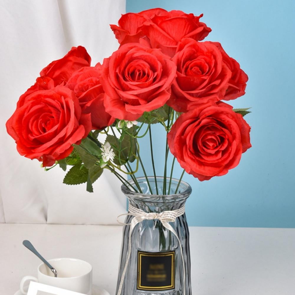 Rose Artificial Flower with Stems Fake Silk Roses Bouquet for Indoor ...