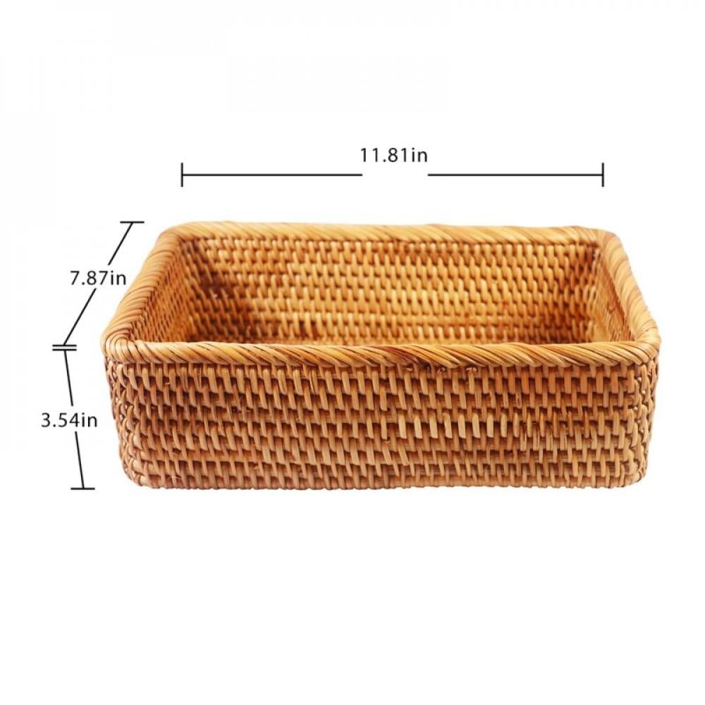 Hand-Woven Rectangular Rattan Wicker Storage Baskets Fruit Food ...