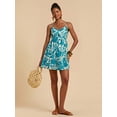 Blue Tropical Leaf Print Spaghetti Strap Mini Sundress For Women ...