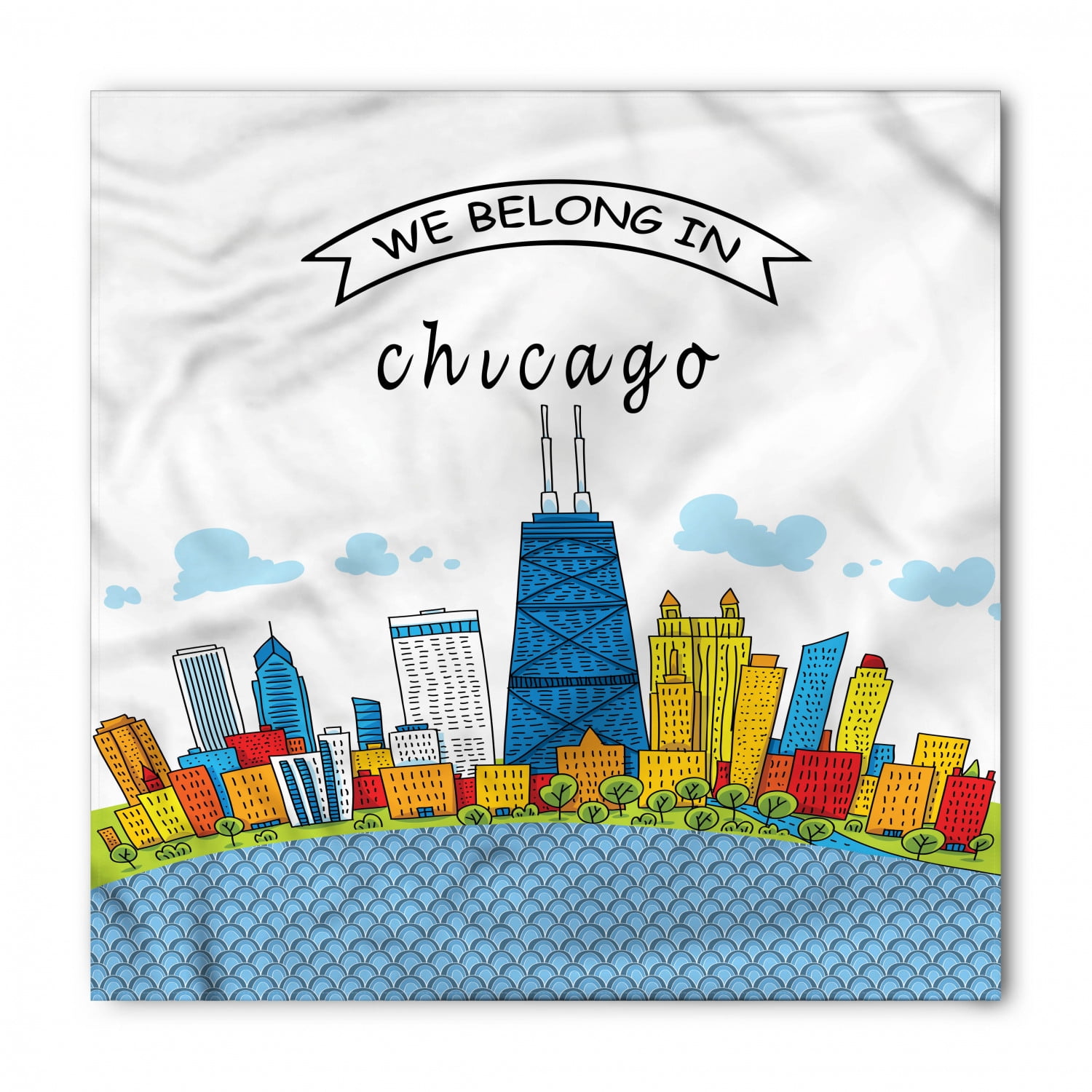 Landscape Bandana, Chicago USA Cartoon, Unisex Head and Neck Tie, by ...