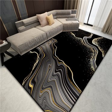 Modern Abstract Area Rugs Navy Blue Gold Marble Carpet For Living Room ...