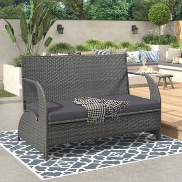 Maude Classic Outdoor Patio Loveseat with Rope Weaving, Garden Bench ...