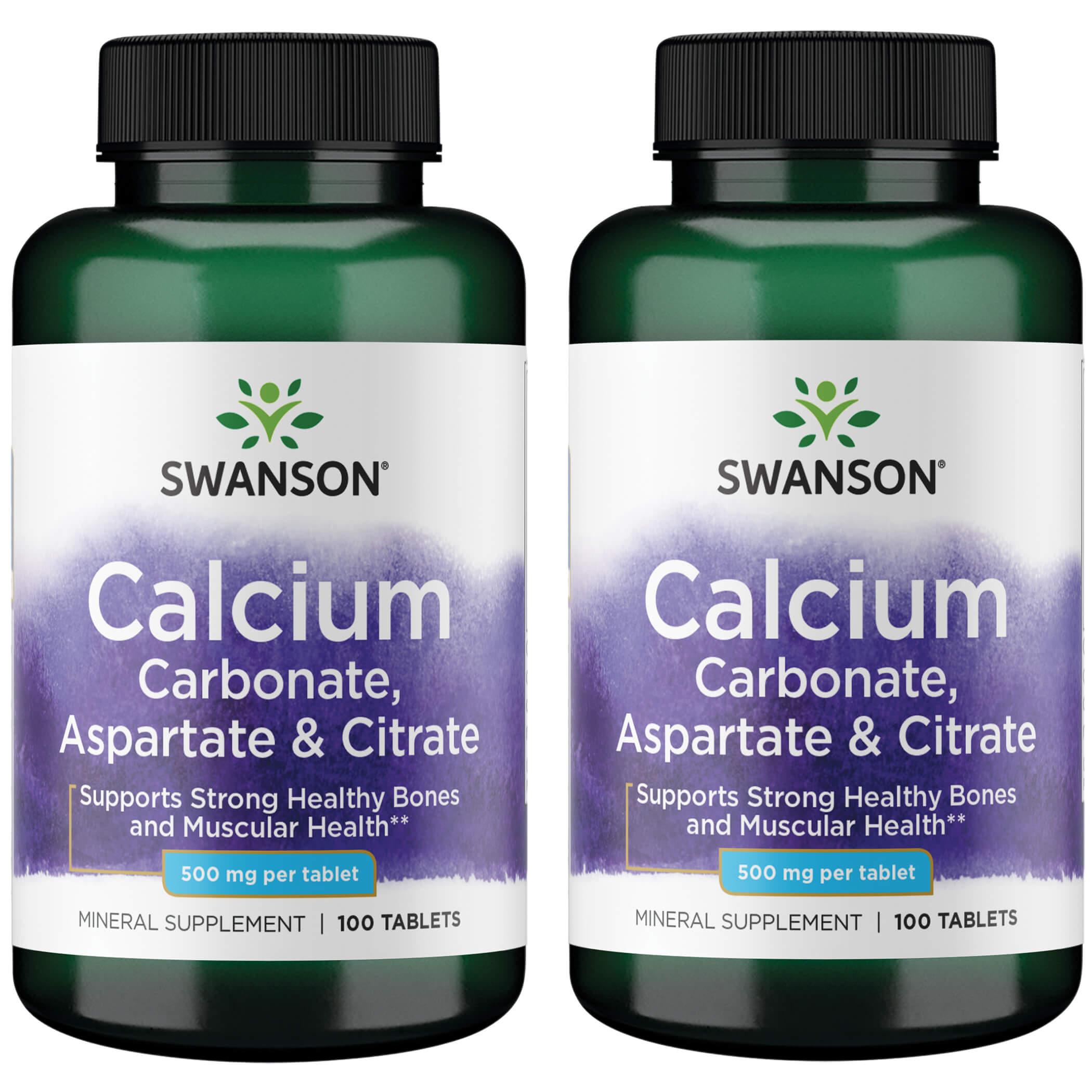 Swanson Calcium Carbonate, Aspartate & Citrate 500 mg 100 Tabs 2 Pack ...