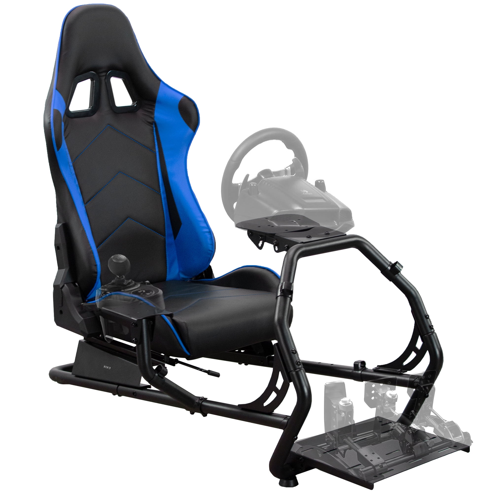 VIVO Black + Blue Racing Simulator Cockpit with Wheel Stand and ...
