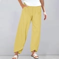Pants for Women Work Striped Elastic Waist Cotton Linen Nine Point With ...