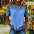 Denim Patchwork Cold Shoulder Tops for Women Summer Loose Crew Neck ...