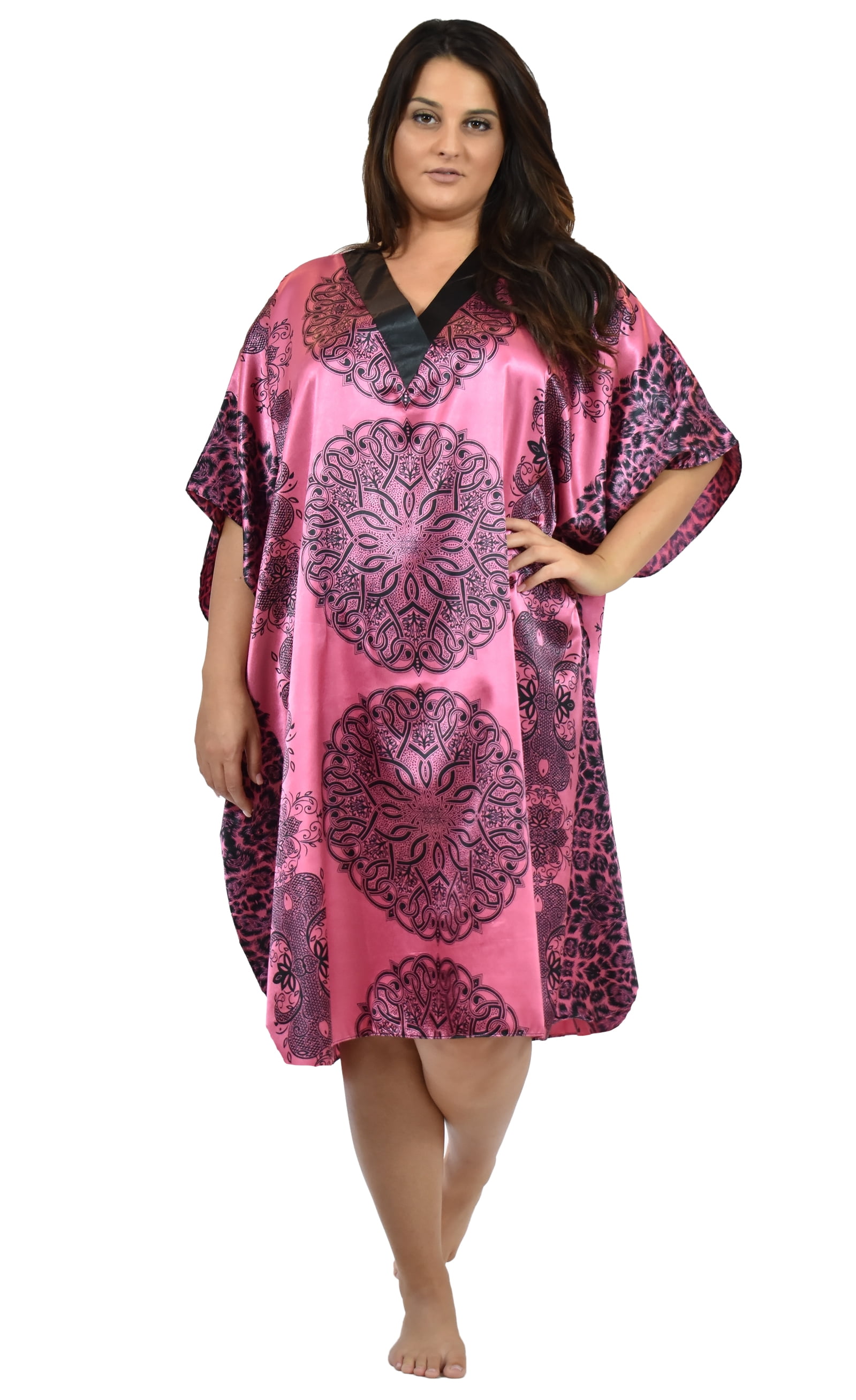 Up2date Fashion's Women's Satin Short Caftan / Kaftan, Pink Mandala ...