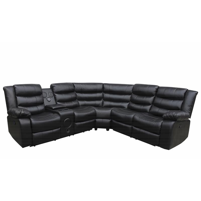 Titanic Furniture Venus Reclining Black Faux Leather Sectional with ...