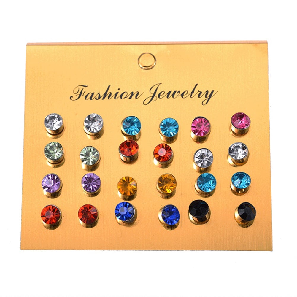 12 Pairs/set Women Colorful Crystal Earrings Piercing Fashion Stud ...