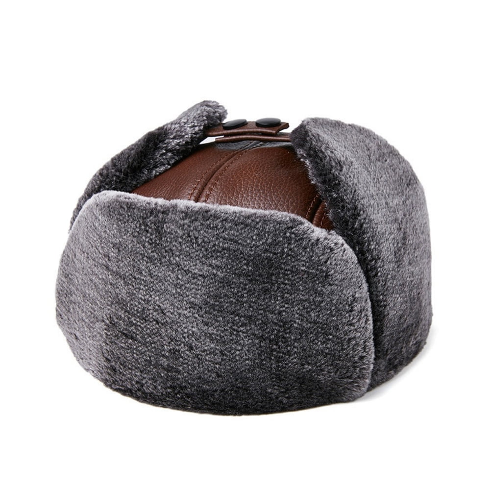 HAORUN Men Leather Hat Cap Ski Trapper Russian Ushanka Cossack ...