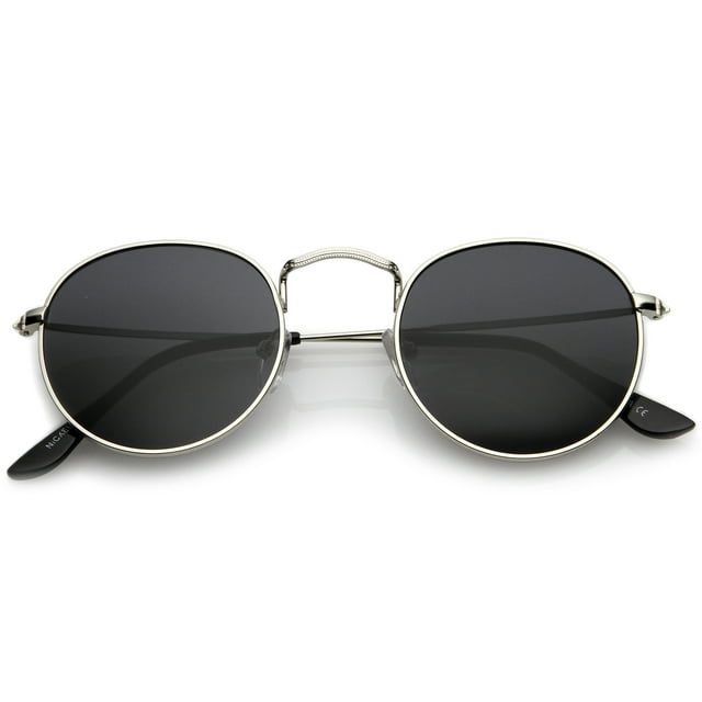 Classic Full Metal Frame Slim Temple Round Sunglasses 45mm (Silver ...