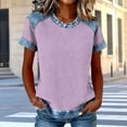 BiZtdJrK Sky Blue Women's Trendy Summer T Shirts Denim Splicing Waffle ...