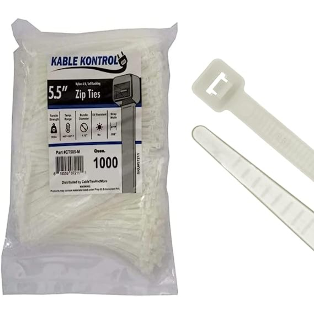 Kable Kontrol Clear Zip Ties - 5.5" Inch Long - Natural Nylon - 18 Lbs ...