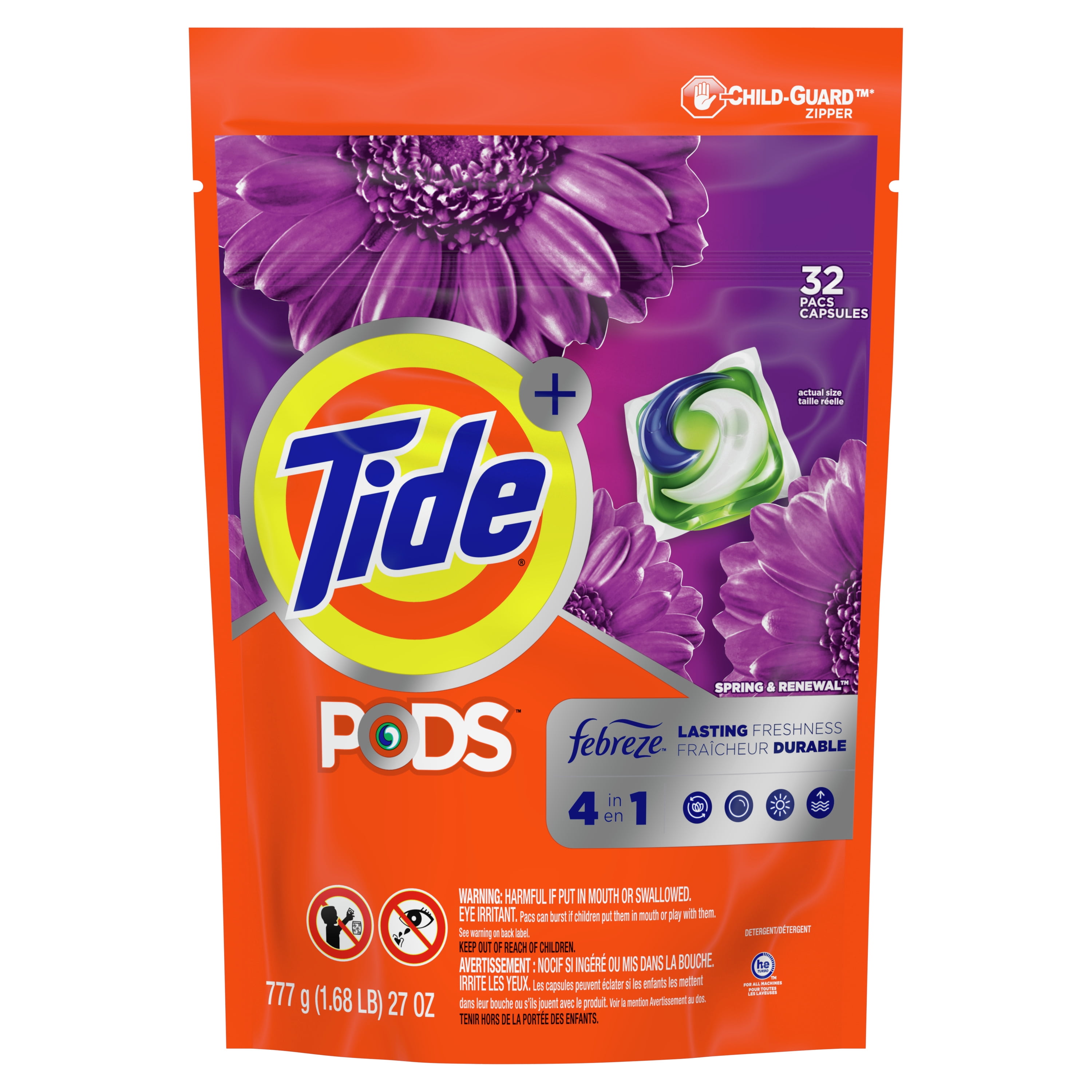 Tide Pods Plus Febreze Spring and Renewal, Laundry Detergent Pacs, 32 ...