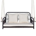 Costway 2-Person Patio Rattan Hanging Swing Chair Seat Outdoor Wicker Loveseat Cushioned Porch ...