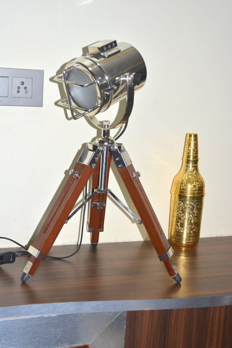 Chrome Marine Floor Table Lamp Spot Search light lamp with wooden ...