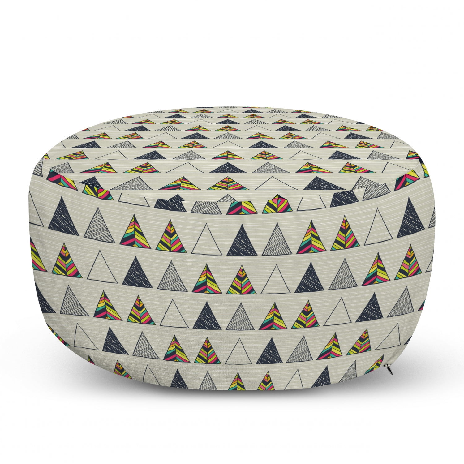 Geometric Pouf Cover with Zipper, Abstract Hand Drawn Triangles with ...