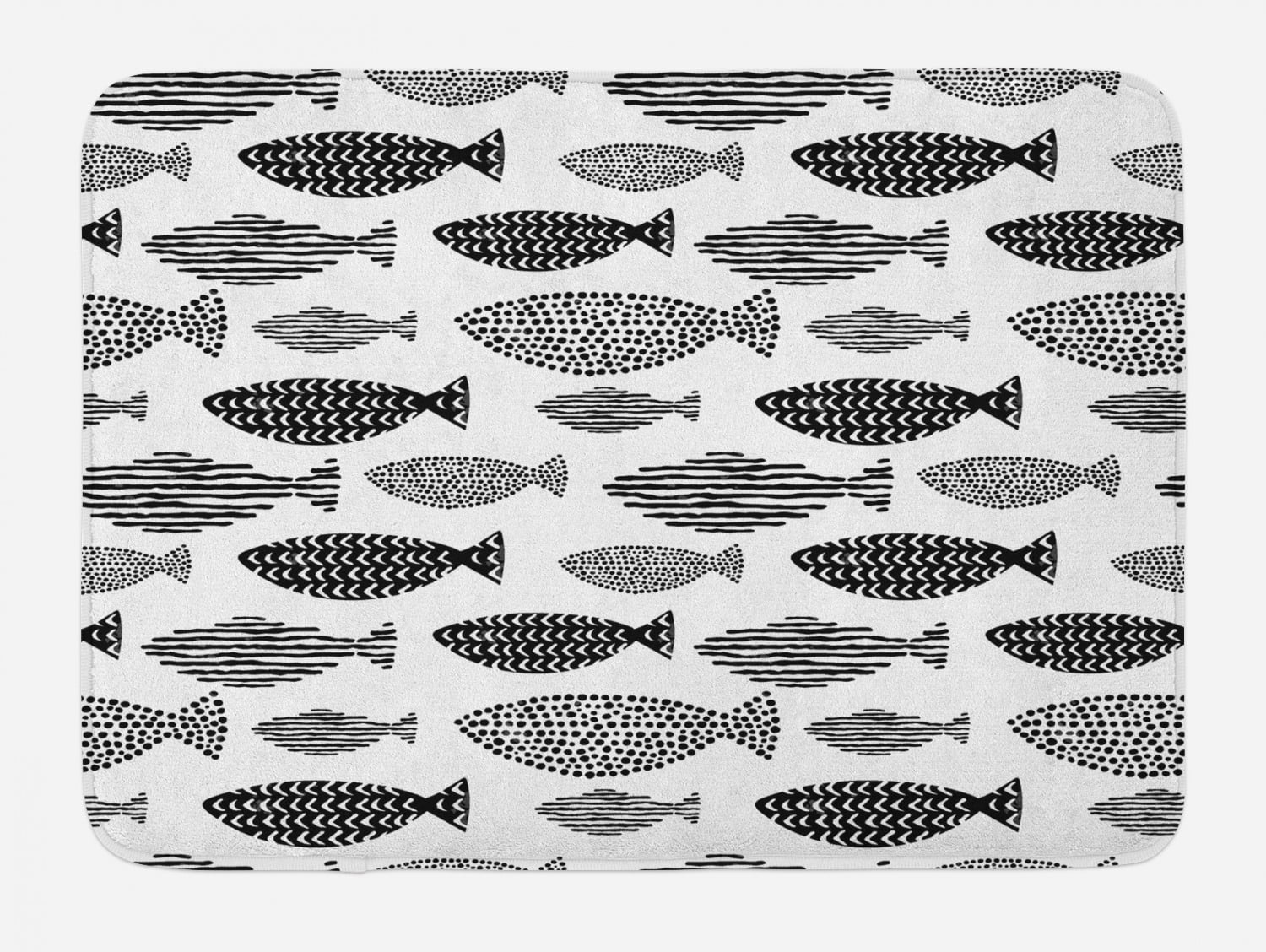 Fish Bath Mat, Minimalist Fish with Pared down Dots and Stripped Lines ...
