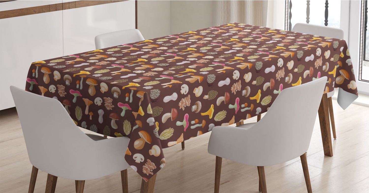 Mushroom Tablecloth, Rhythmic Fungi Cartoon Style in Autumn Tones ...