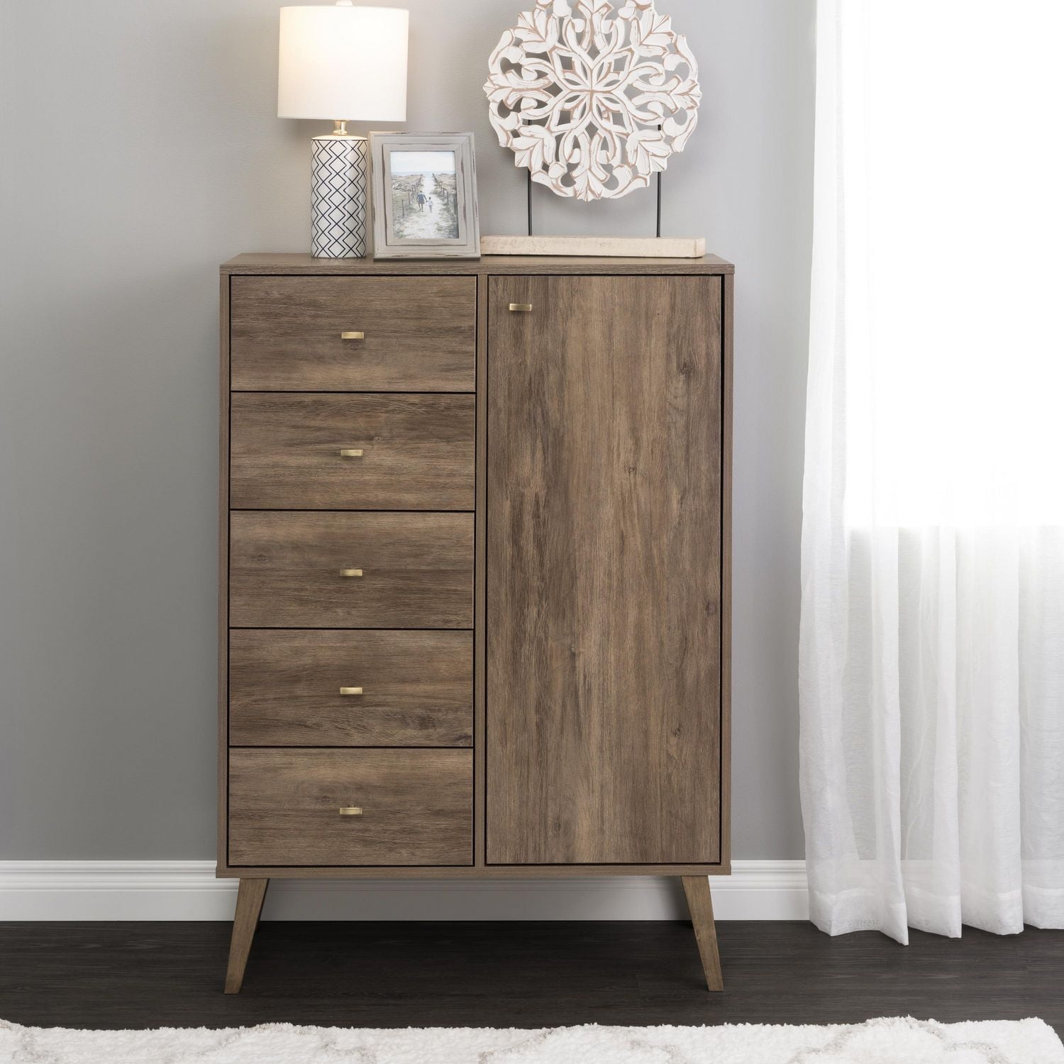 Prepac Milo Mid-Century Modern 5-Drawer Chest with Door - Walmart.ca
