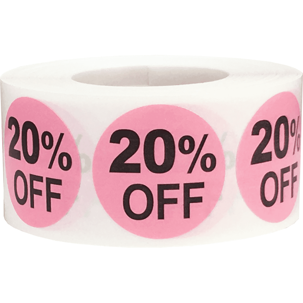 20% Percent Off Stickers Pink 1 Inch Round Circle Dots 500 Adhesive ...