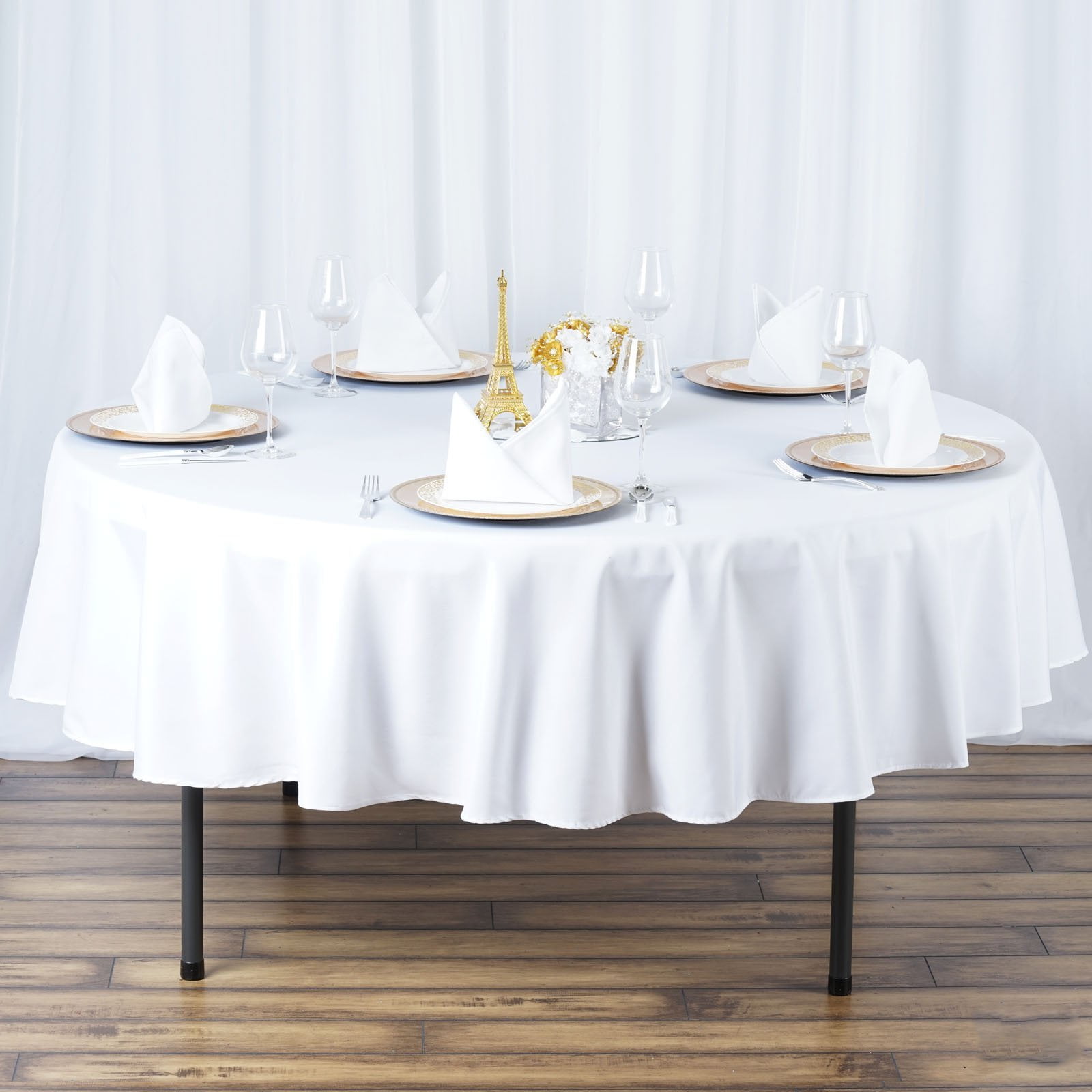 Efavormart 90" Seamless Premium WHITE Linens Polyester Round Tablecloth ...