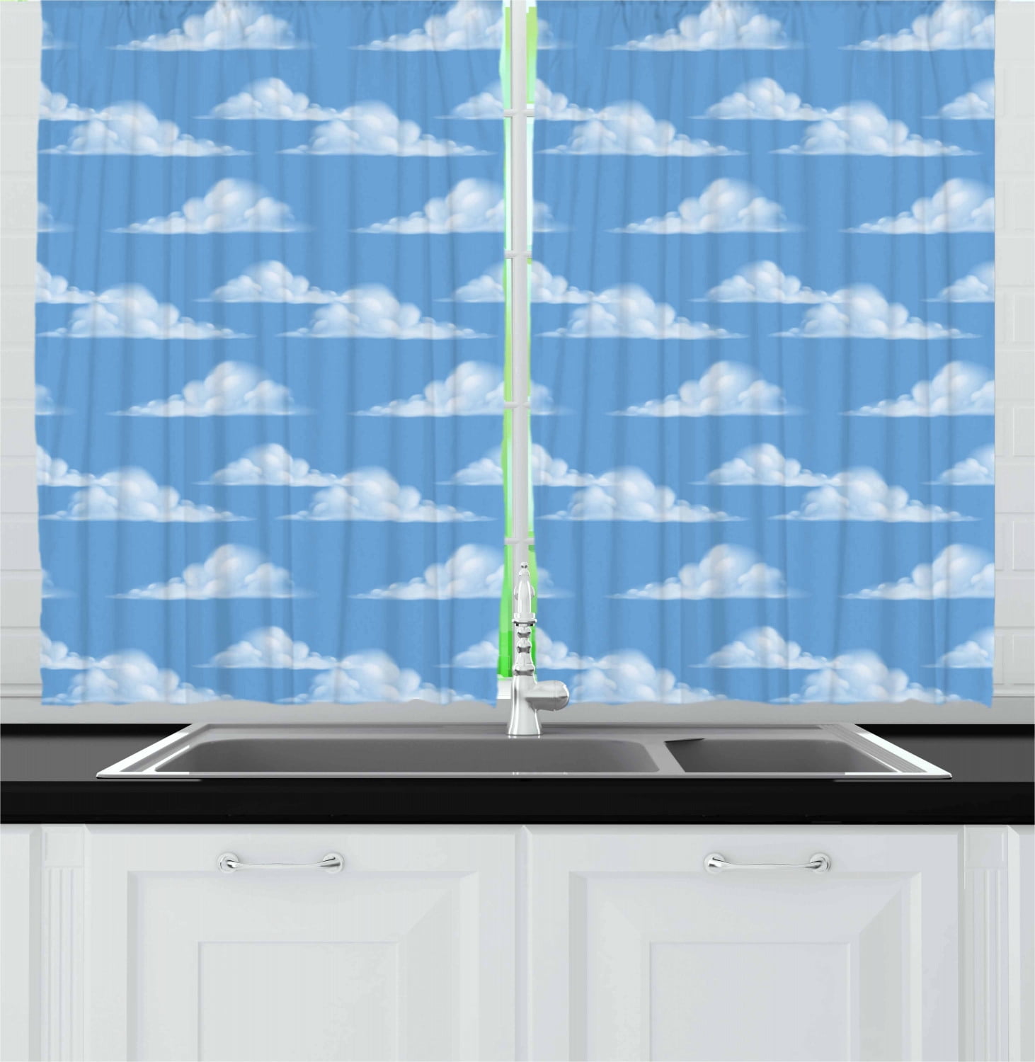 Cloud Curtains 2 Panels Set, Big Puffy Ball Cumulus Floating on Clear ...