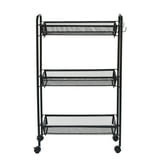 Mainstays Slim 3-Tier Rolling Bathroom Storage Cart with Hooks, Black ...