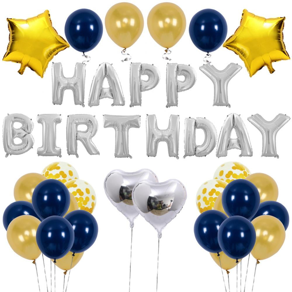 Birthday Balloons Kit Silver Gold HAPPY BIRTHDAY Balloon Banners 16 ...