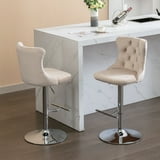 ODUSE-DAILY Cream Velvet Bar Stools Set of 2 - Adjustable Swivel Ivory ...