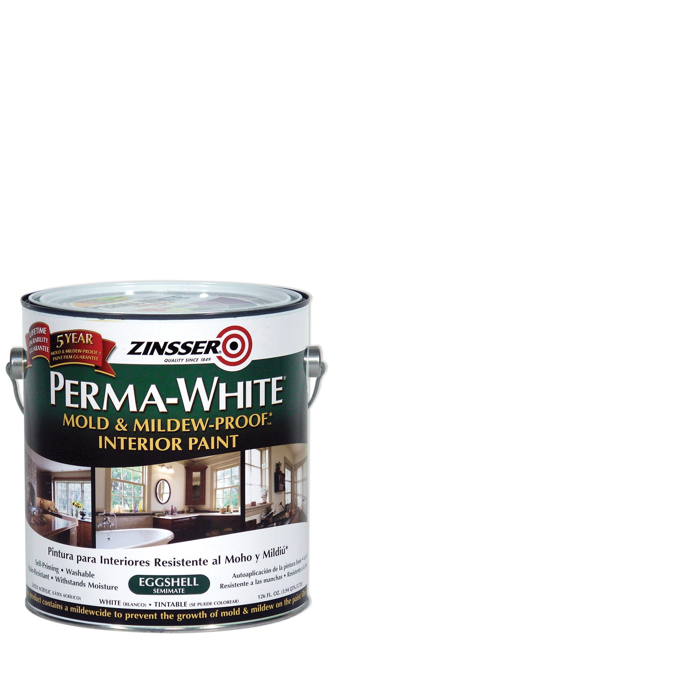 White, Zinsser Perma-White Eggshell Interior Mold & Mildew Proof Paint ...
