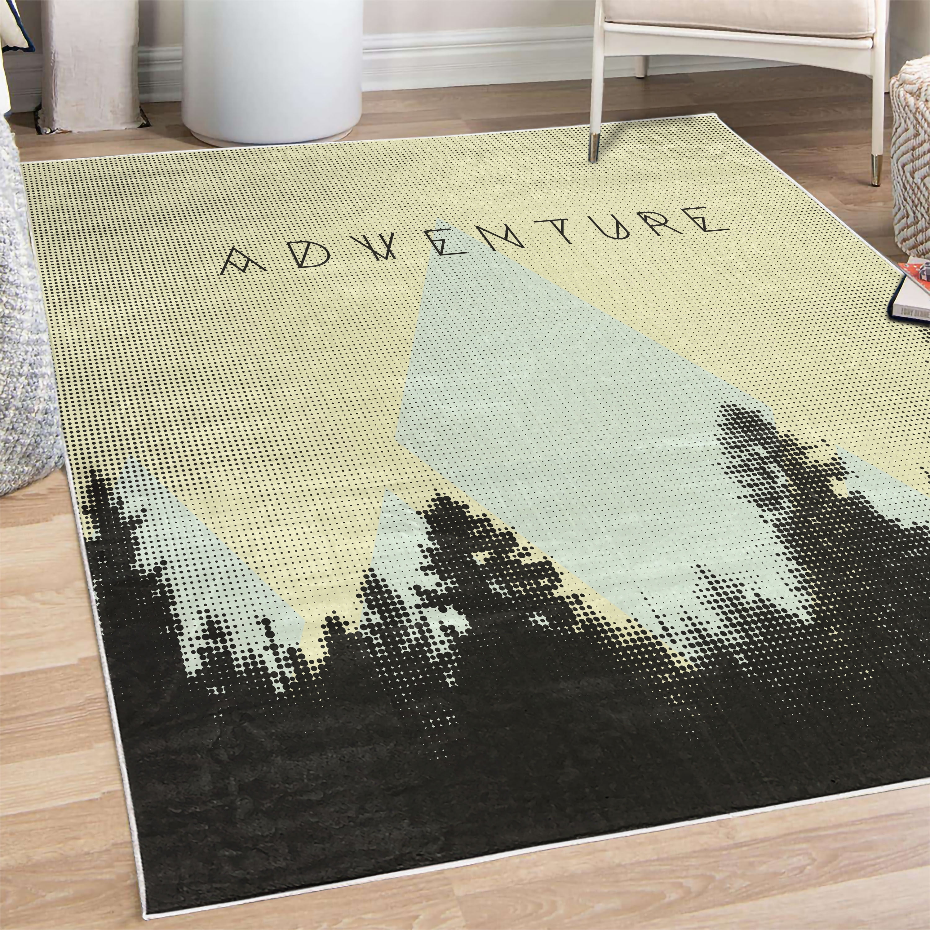 Adventure Decorative Rug, Forest Halftone Effect Hipster Typography ...