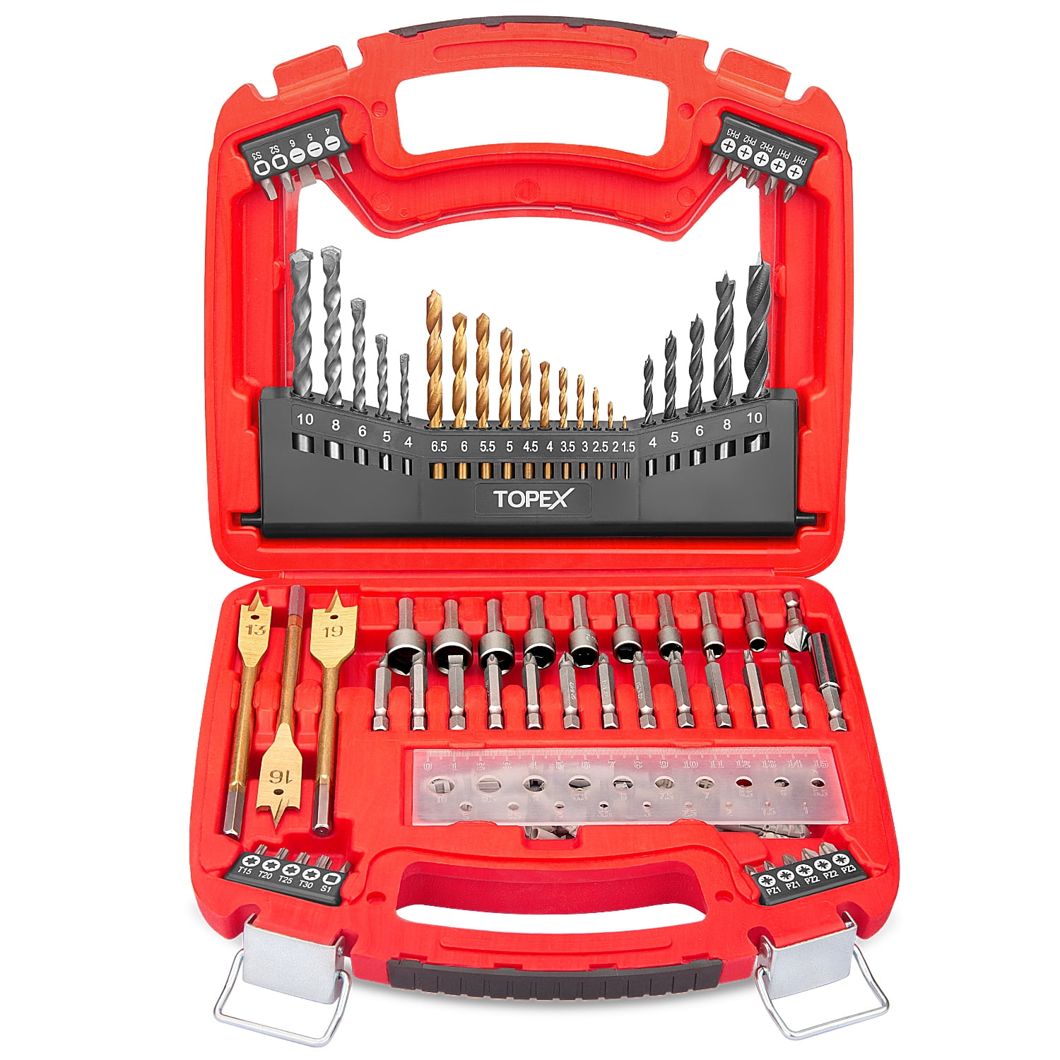TOPEX 128 Piece Drill Bit Set HSS Titanium Drill & Screwdriver Bit Set ...
