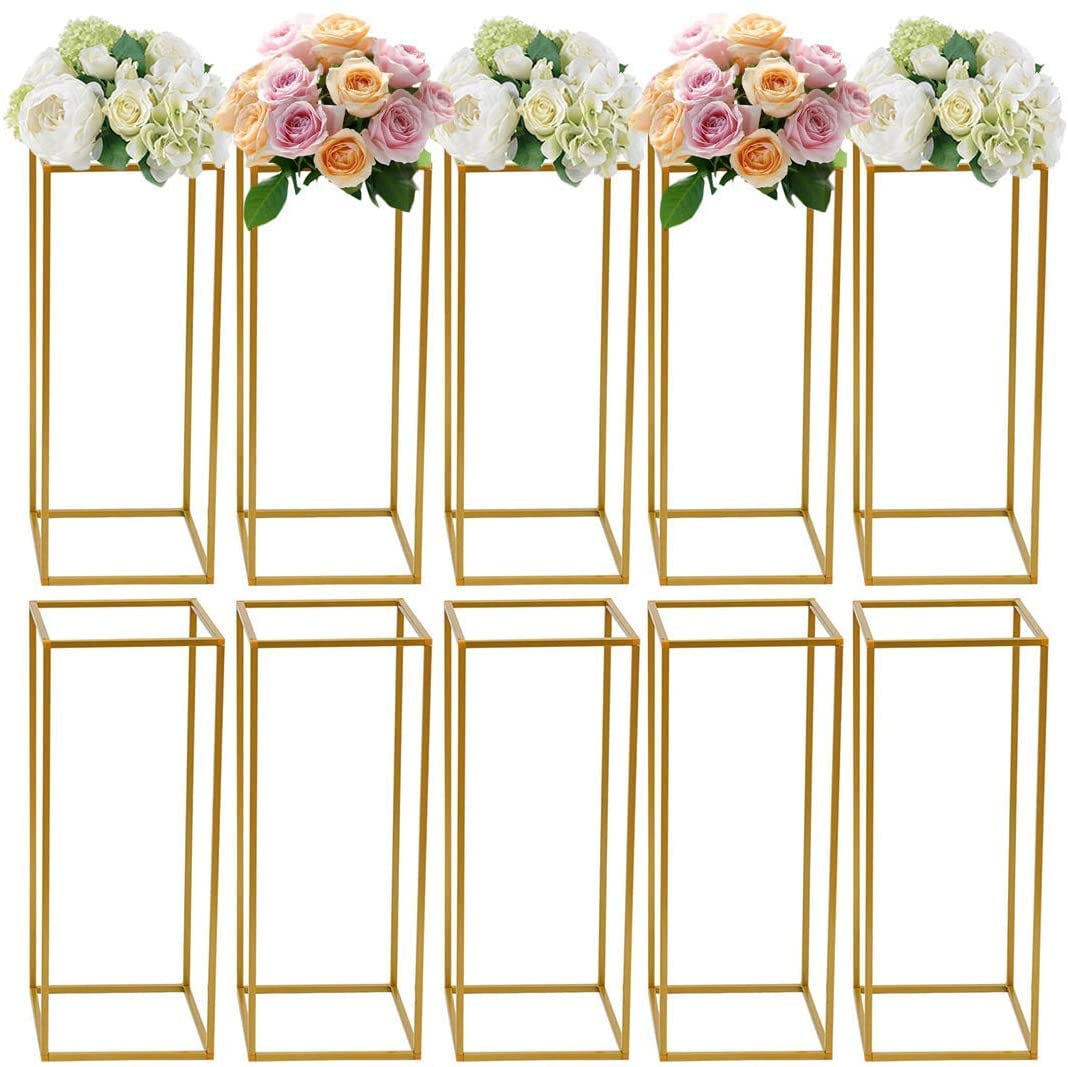 Anqidi Wedding Flower Stand Set, 10Pcs Rectangle Gold Metal Column Rack ...