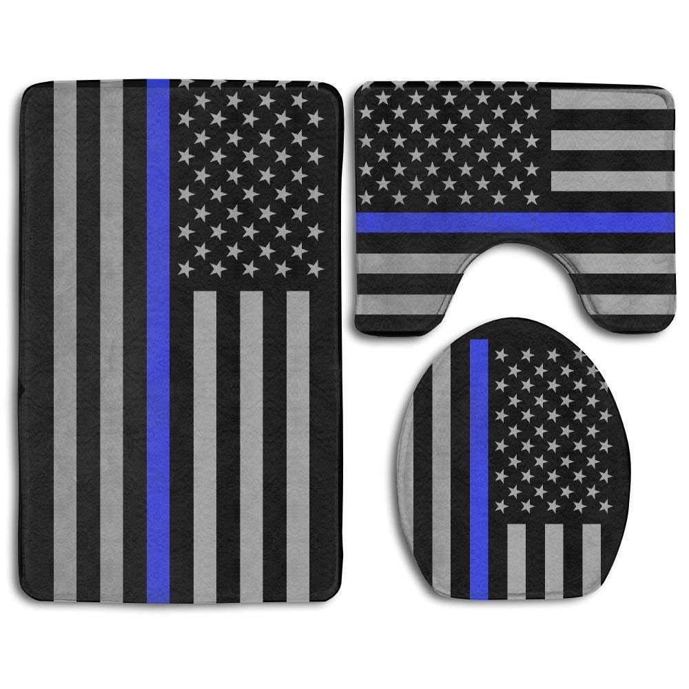 CHAPLLE Thin Blue Line Flag Unique 3 Piece Bathroom Rugs Set Bath Rug ...