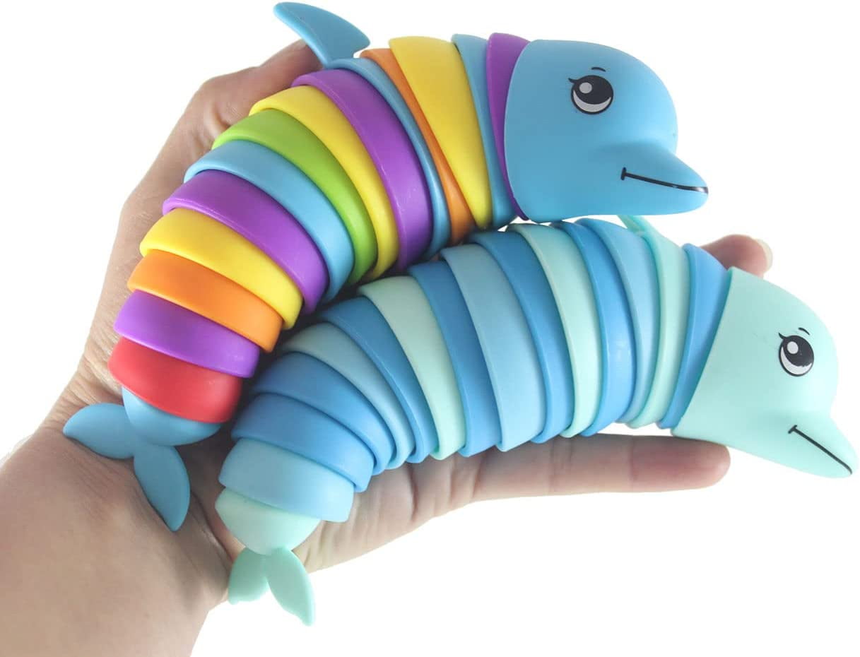 Set of 2 Dolphins Wiggle - Large Articulated Jointed Moving Slug Toy ...