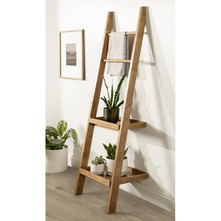 Kate and Laurel Lowry Farmhouse Wood Ladder Shelf 18 x 14 x 58 Natural Wood Decorative Modern Leaning Shelf for Storage and Display