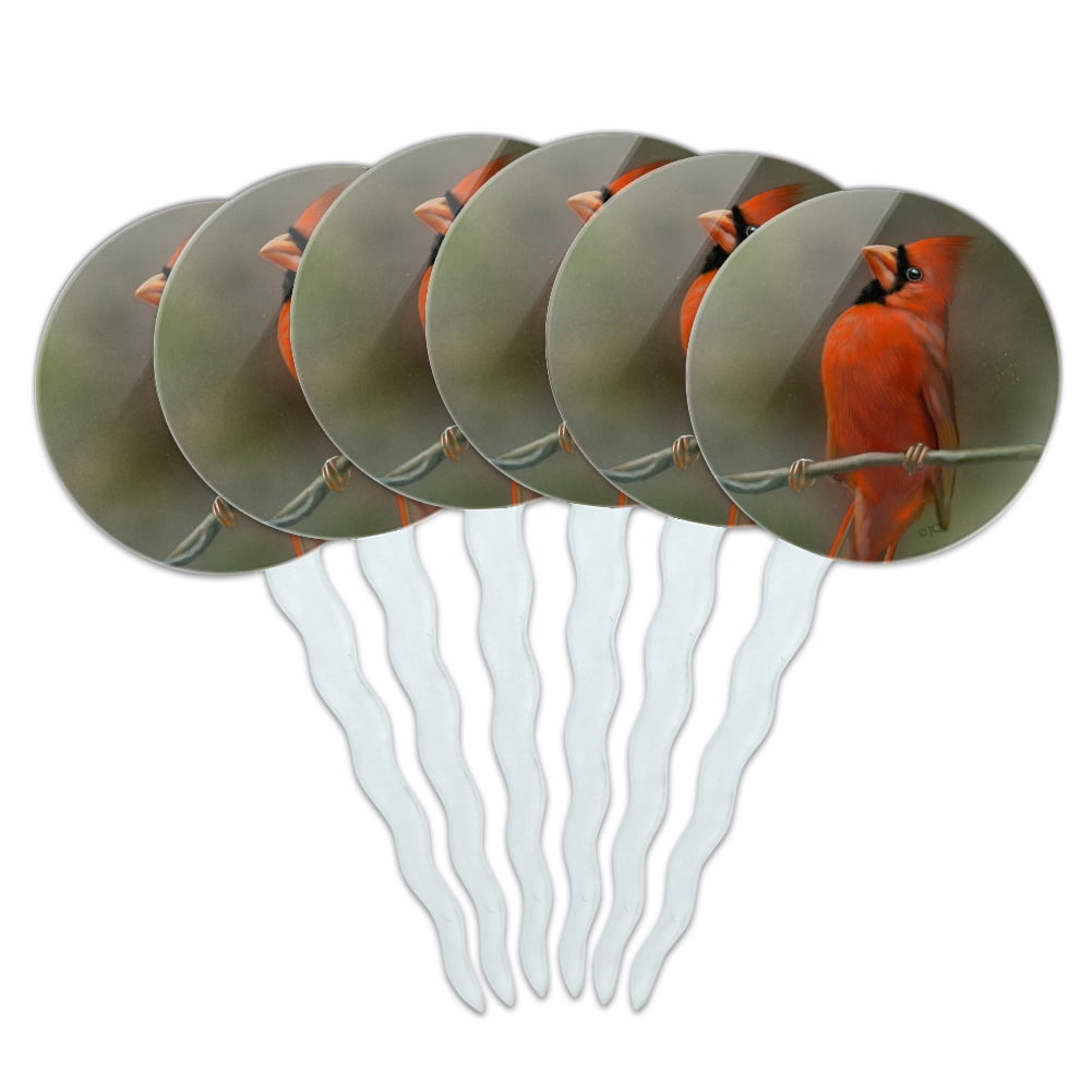 Red Cardinal Bird On Branch Cupcake Picks Toppers Decoration Set of 6 ...