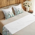 Bed Runner for Cal King Size Bed, Teal Eucalyptus Leaves 3 Pcs Bedding ...