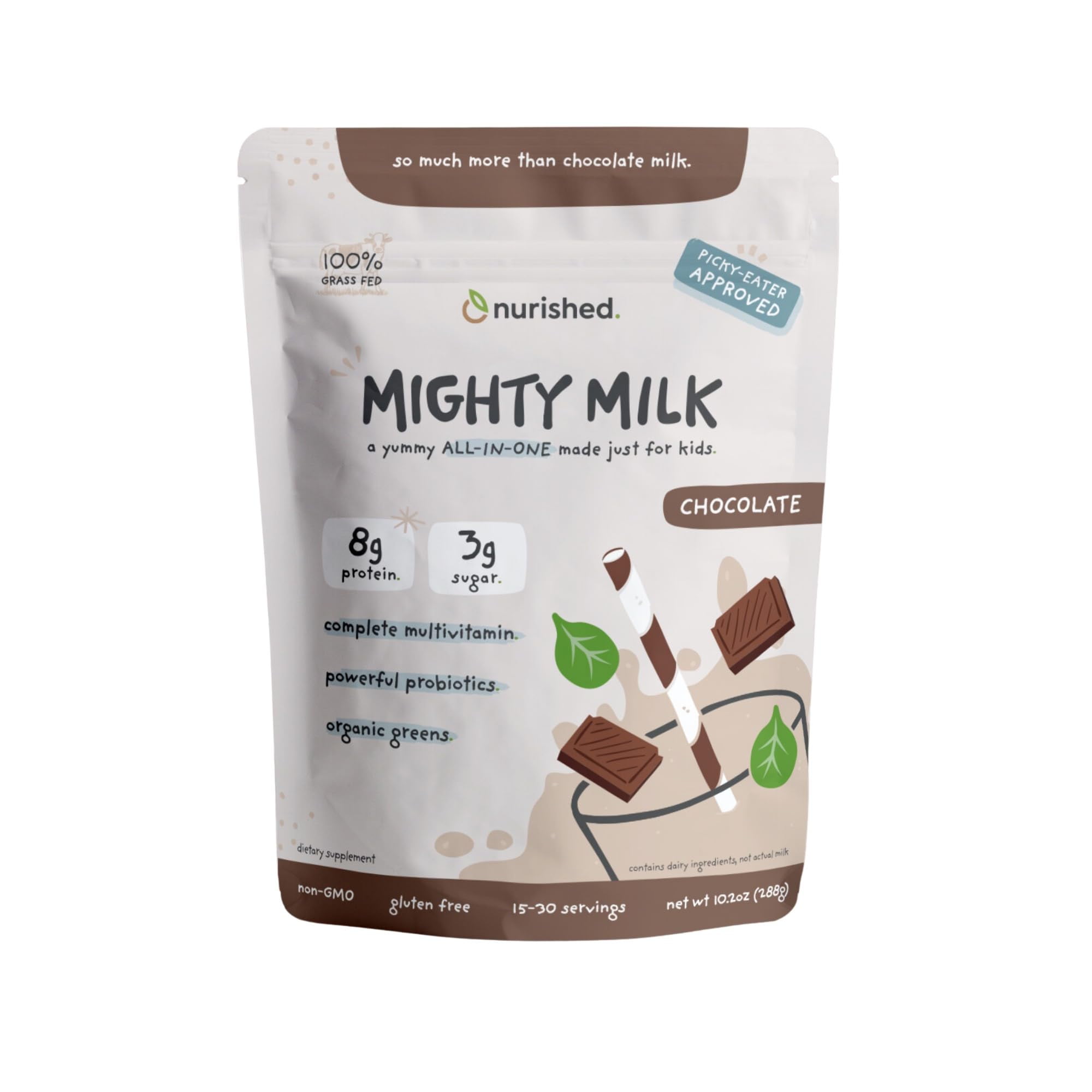 Nurished Mighty Chocolate Milk - Kids Daily Protein Powder Boosted with ...
