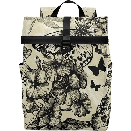 Butterflies Dragonflies Flowers Backpack Roll Top Daypack Laptop Work ...