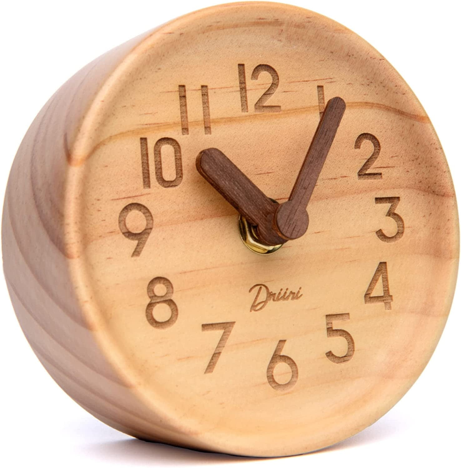 Driini Wooden Analog Desk Clock – Easy to Read; Silent Sweep Table ...
