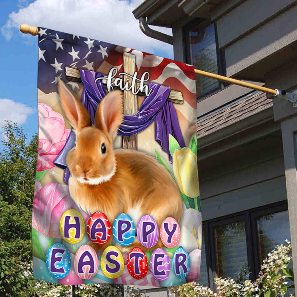 Easter Bunny Flag Happy Easter Faith Christ Cross MLH2155F - House Flag ...