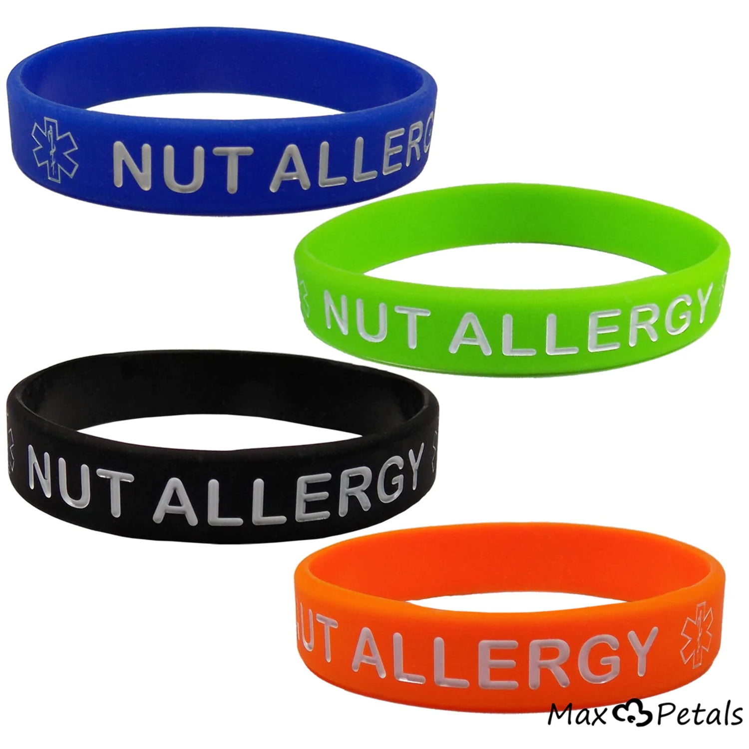 NUT ALLERGY Silicone Wristbands - 7 Inch Kids Size (4 Pack) - Walmart.com