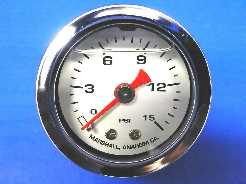 Marshall Gauge 0-15 psi Fuel Pressure Oil Pressure White 1.5" Diameter ...